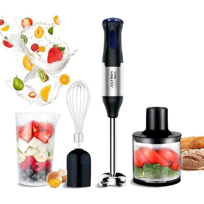 Mixeur Plongeant PRUMYA - Noir - 1000W - 4-en-1 - Hachoir 500ml ...