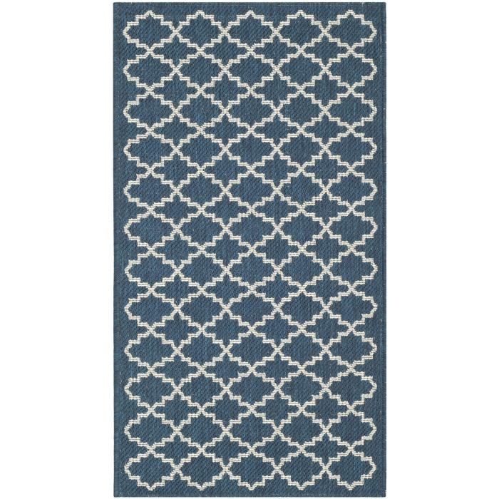 Gwen Tapis De Salon Treillis - 79 X 152 Cm - Bleu Marine & Beige - Polypropylen - Intérieur ...