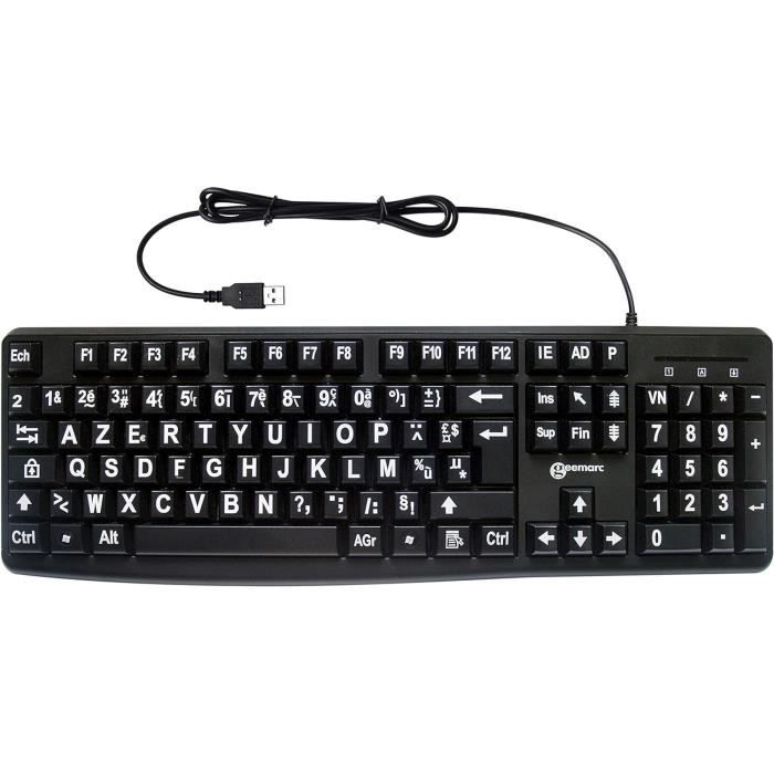 Clavier Alphanumérique Filaire De Avec Grands Caractères Blancs Sur ...