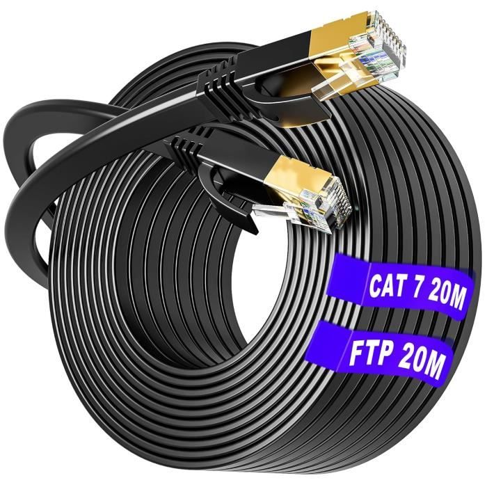 Cable Ethernet Cat 7 20M, Cable Rj45 Blindé 20M Haute Vitesse Plat ...