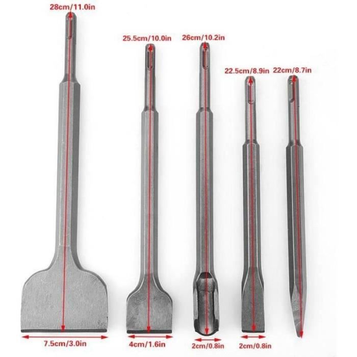 5pcs burins Jeu de burins SDS-Plus mèche à burin pour marteau rotatif ...