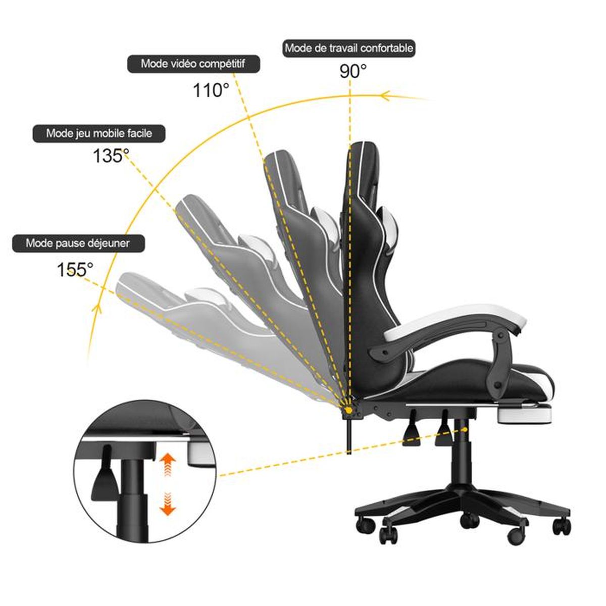 Chaise gaming Bigzzia Chaise de gaming de bureau, avec repose-pieds ...