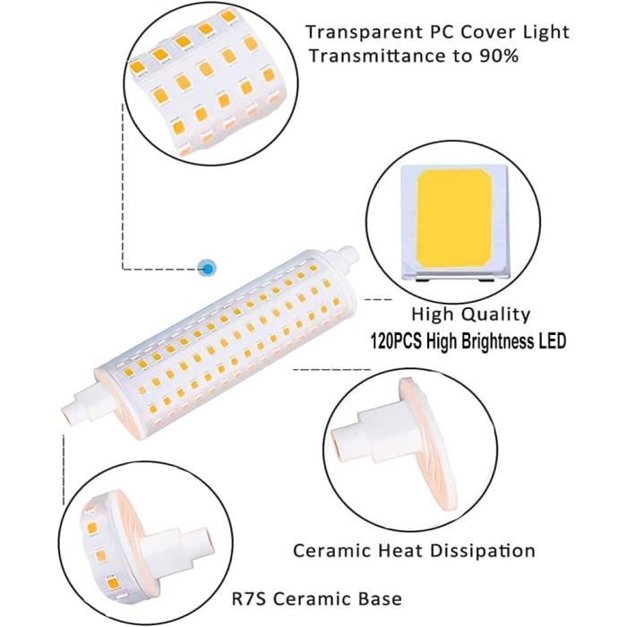R7S LED 118mm Ampoule Blanc Chaud Dimmable 2700K 15W,J118 Lampe LED ...