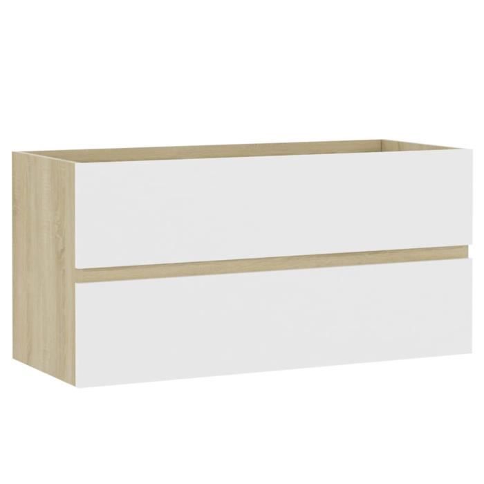 Armoire d'évier et lavabo intégré Blanc/chêne sonoma Aggloméré HAO ...