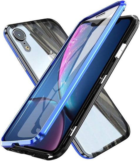Coque magnétique Adsorption Bumper Métal Aluminium et verre trempé pour iPhone XR - Protection ...
