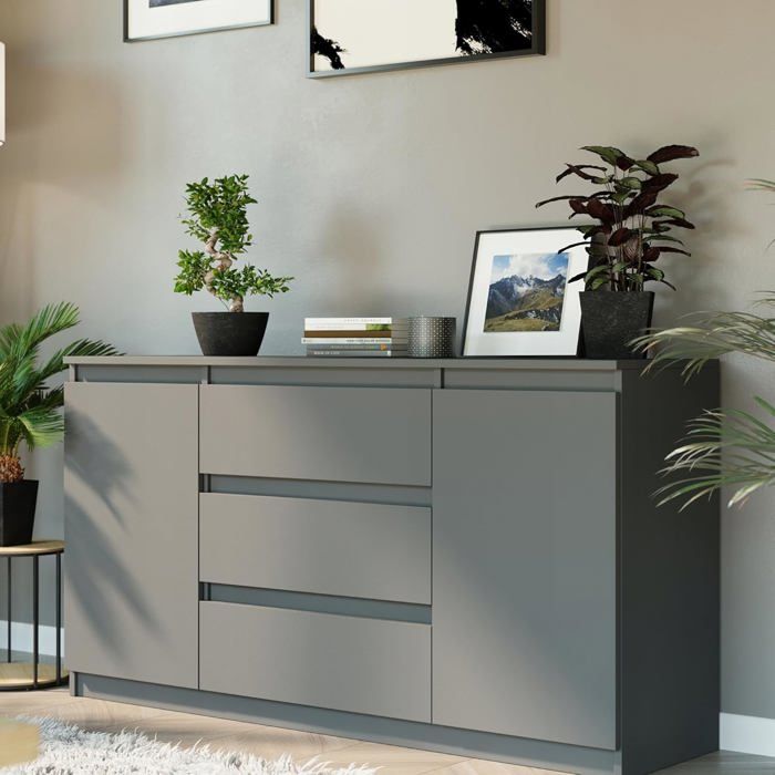 Meuble buffet 2 portes 3 tiroirs - Buffet de salon large - 139x40x76 cm ...