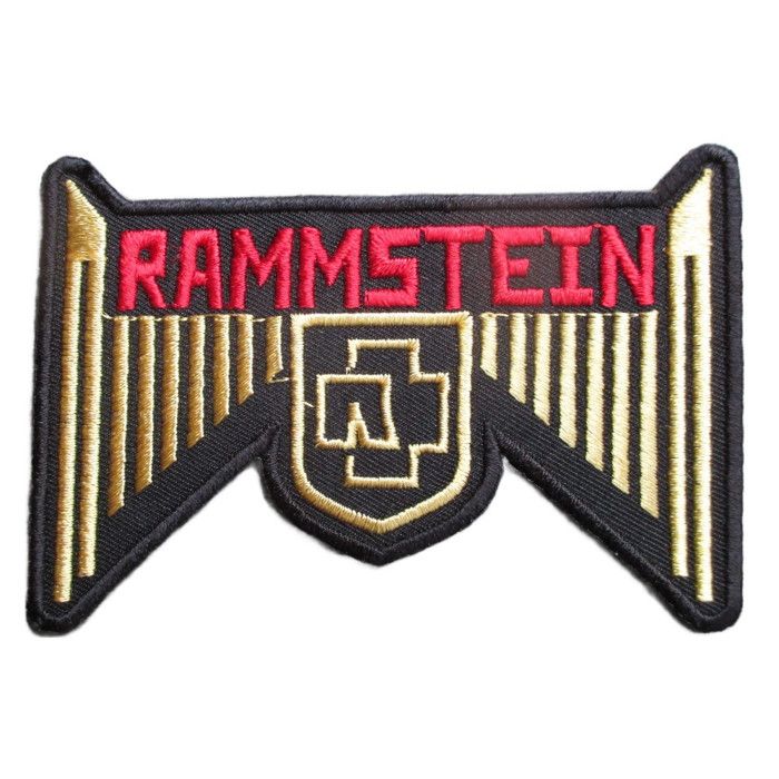 Patch rammstein noir et or inscription en rouge 9.5x6.5 cm écusson rock ...