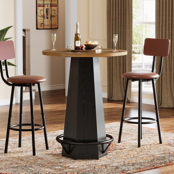Tribesigns Table de Bar Ronde,100 cm Table Bistrot avec Repose-Pieds ...