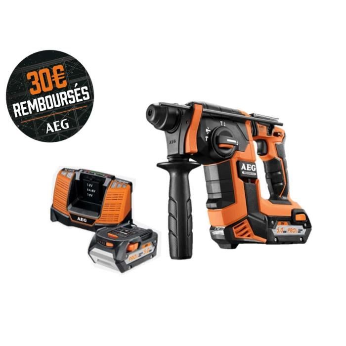Perforateur burineur AEG 18V SDSPLUS brushless - 2 batteries 5.0Ah - 1 chargeur 80min - BBH ...