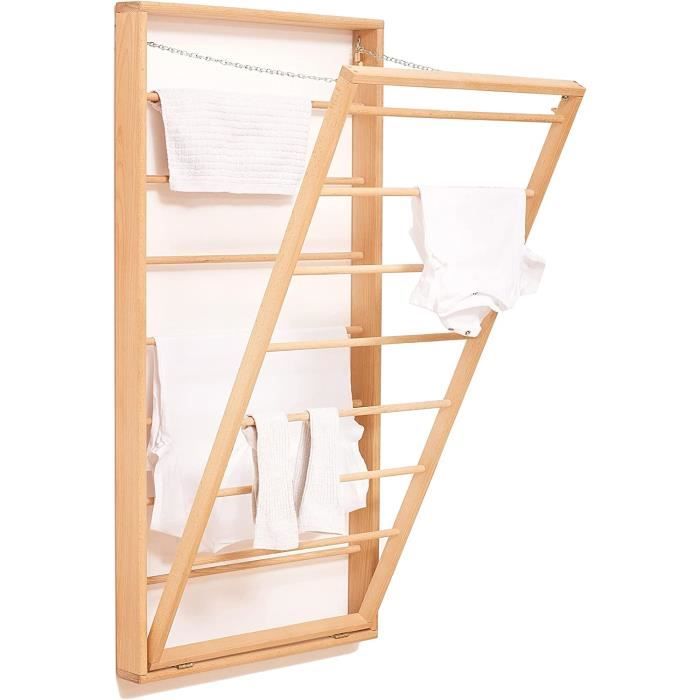 Séchoir mural en bois naturel avec double rail latéral - Séchoir à ...