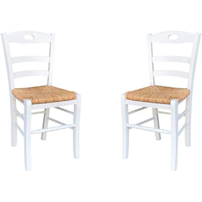 Chaise Loire en Bois Massif avec Assise en Paille Lot de 2 (Laqué Blanc ...