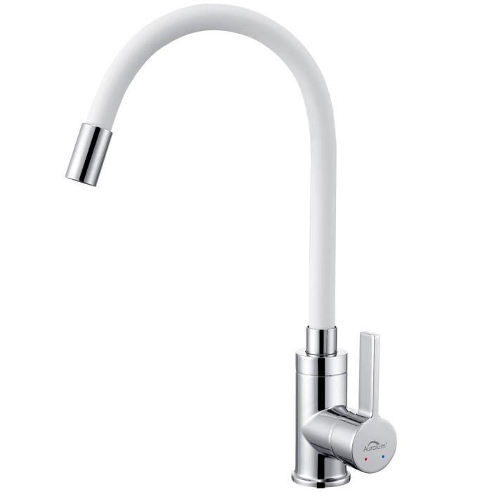 Robinet de Cuisine Flexible avec Tuyau Blanc en Silicone Mitigeur Évier ...