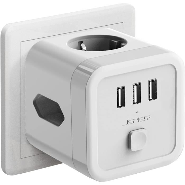 Cube Multiprise Usb Murale,6 En 1 Prise Usb Secteur Multiple Bloc Multiprise 3 Prises(1 Sortie ...
