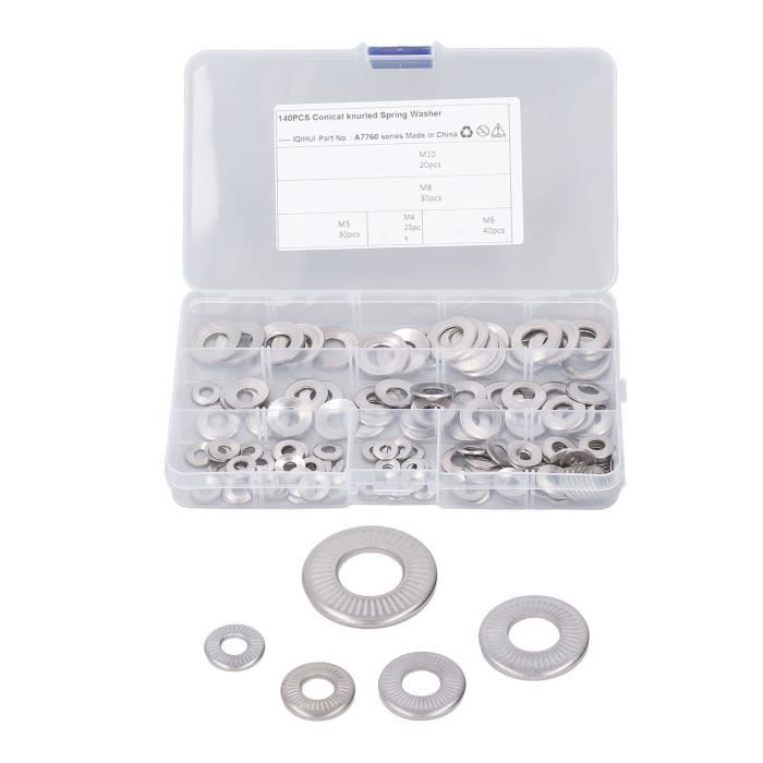 ETO- Rondelle élastique moletée 140 pièces 5 Types rondelle élastique ...