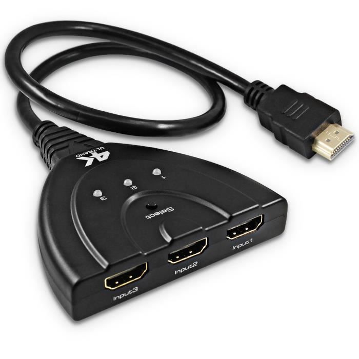 Adaptateur HDMI 4K 3 ports en 1 Compatible 4K/1080P pour PC, Xbox, PS3 ...