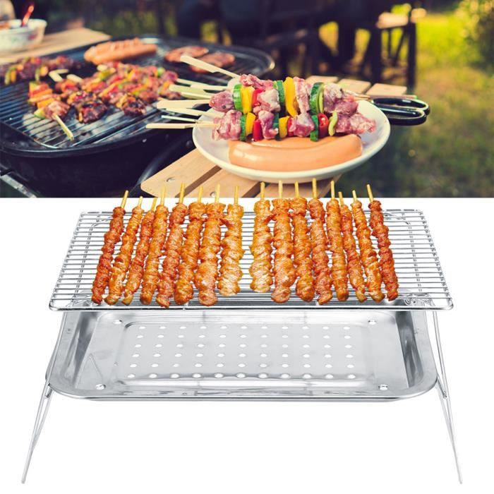 Ensemble de barbecue - HURRISE - Gril pliant en acier inoxydable - 3 pièces - 6 convives ...