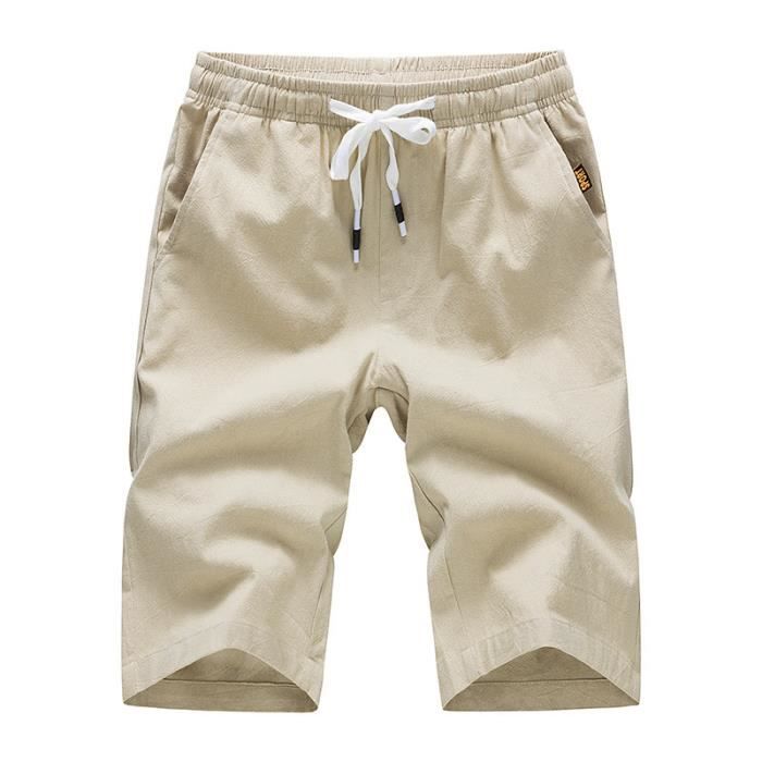 Short Homme en Lin - Kaki - Taille élastique - Coupe Regular Kaki ...