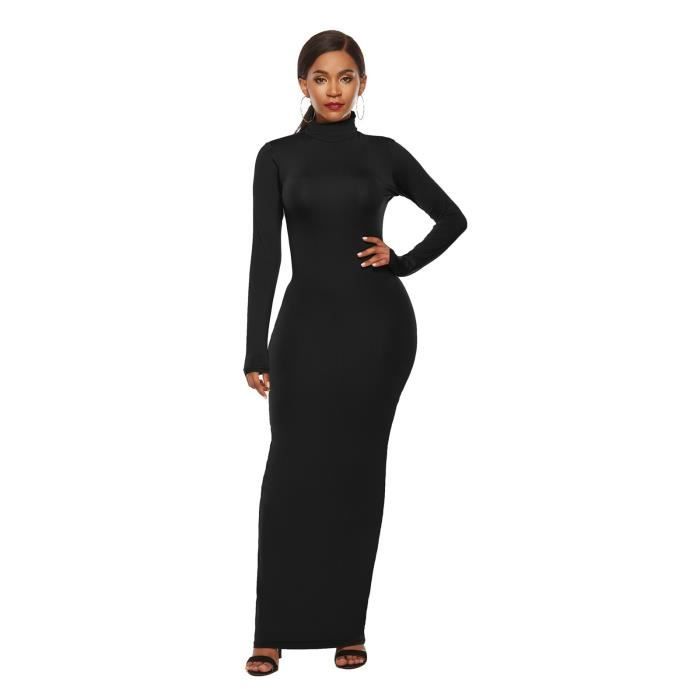Robe longue décontractée à col haut et à manches longues pour femmes ...