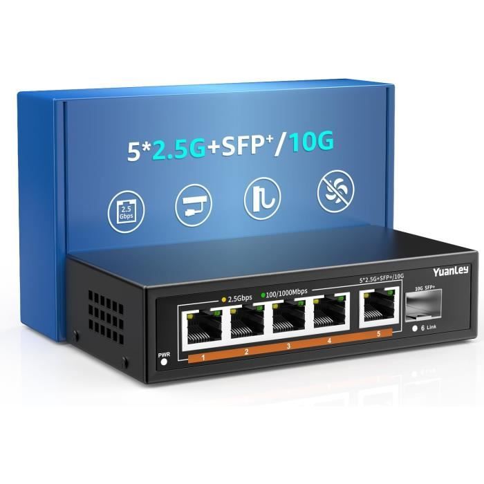 6 Port 2.5G Switch Ethernet Umanaged, 5 x 2.5G Base-T Ports, 1 x 10G ...