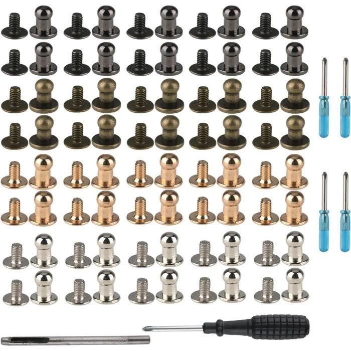 GALEPEE 80pcs Rivets en Cuir Rivets à vis Rivets à Clous à Tête Ronde ...