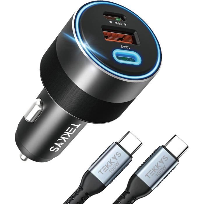 Chargeur De Voiture Usb C 130 W, 3 Ports De Type C Avec Câble Rapide De ...