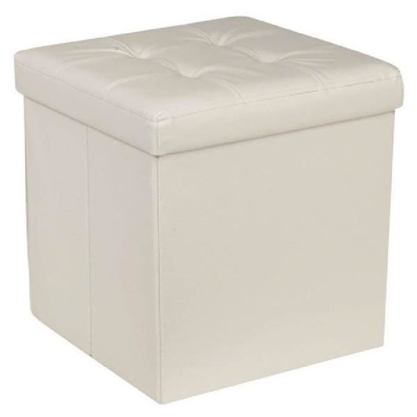 Pouf Contenitore Ecopelle Cubo Pieghevole 35x35x35 Cm Beige 4 Punti ...