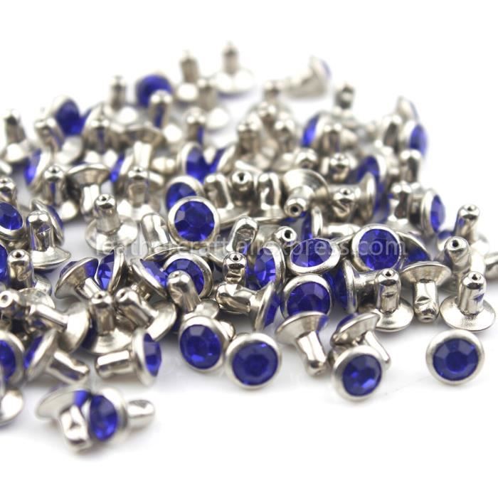 RIVET,Silver with Blue--Rivets en strass multicolores 6mm, 100 ...