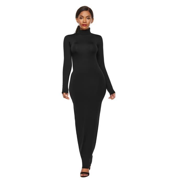 Robe longue décontractée à col haut et à manches longues pour femmes ...