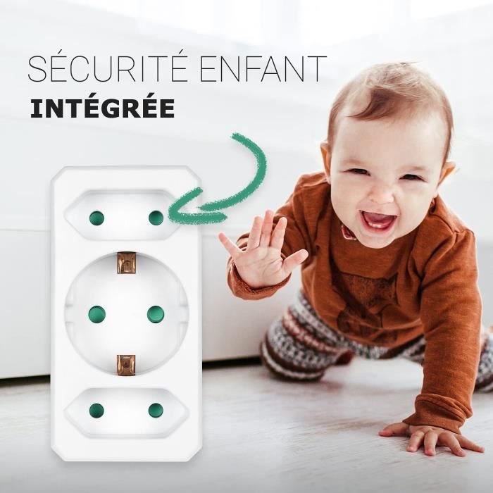 Heitech Fiche Multiprise Electrique Triple Avec Sécurité Enfant ...