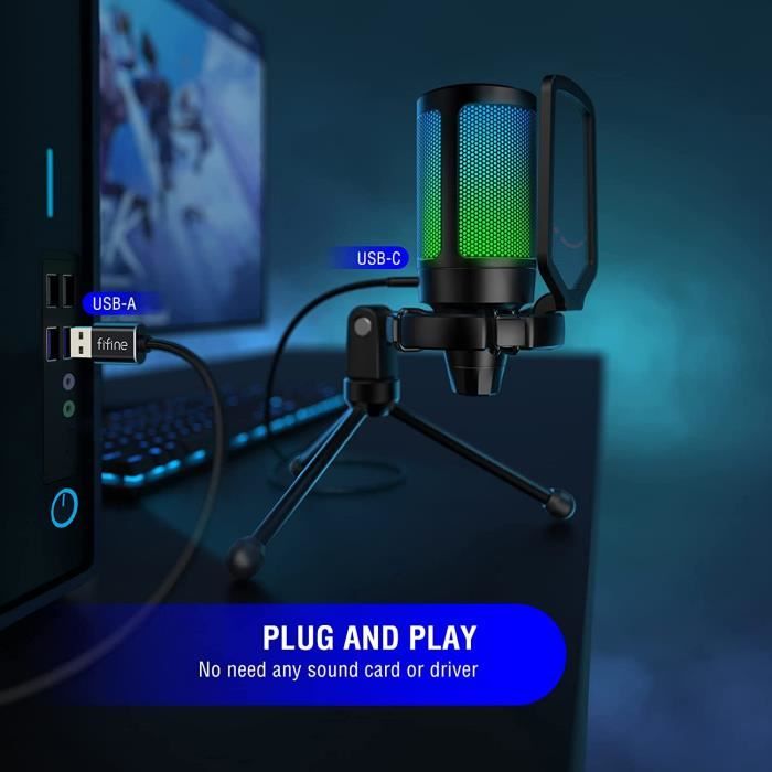 FIFINE USB Microphone Gaming, RGB Condensateur Microphone pour PC PS5 ... FIFINE USB Microphone Gaming, RGB Condensateur Microphone pour PC PS5 ...