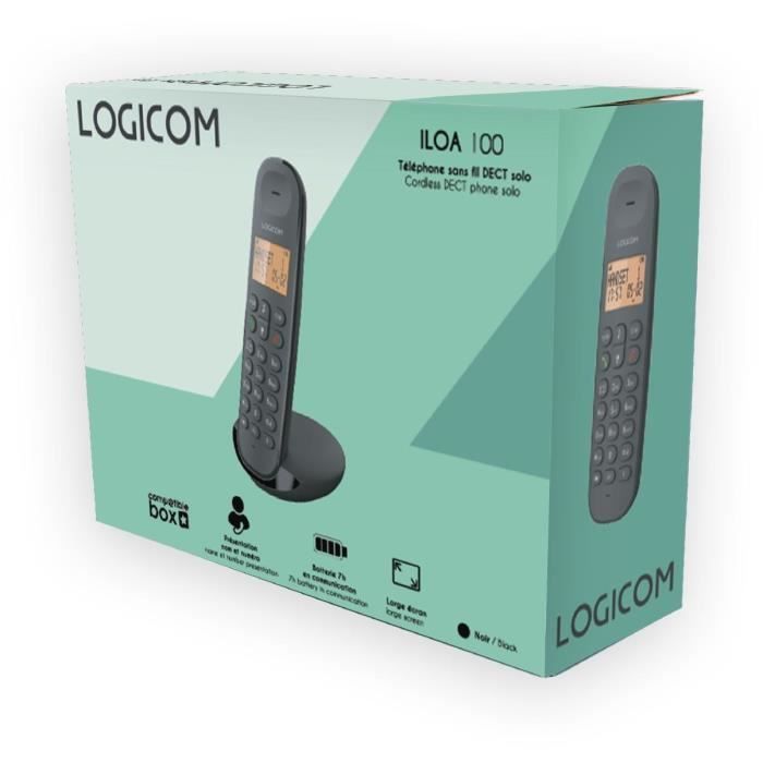 Téléphone fixe sans fil - LOGICOM - DECT ILOA 100 SOLO - Ardoise - Sans ...