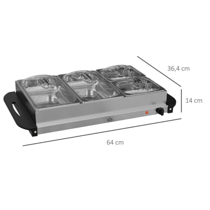 Chauffe-plats Buffet 6.8L Inox 300W, Thermostat Réglable - Idéal Fêtes ...