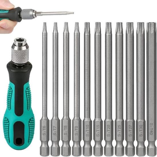 12 Pièces T6-T40 Tournevis Torx, Embouts Longs Torx, 100 mm de Long ...