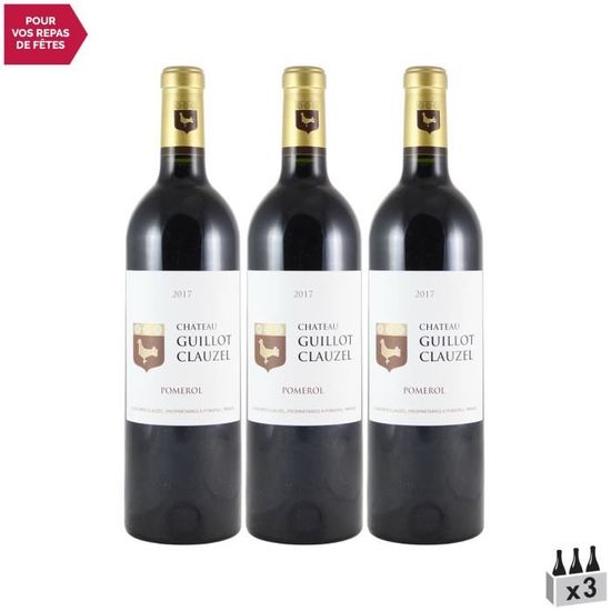 Château Guillot Clauzel Rouge 2017 - Lot de 3x75cl - Vin Rouge de Bordeaux - Appellation AOC ...