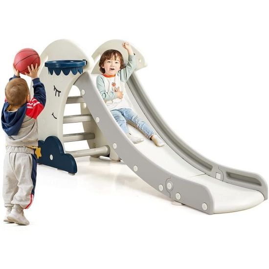 GOPLUS 3 en 1 Toboggan en Motif Lune pour Enfants 3 Ans+ avec Panier de Basketball,Tobbogan ...