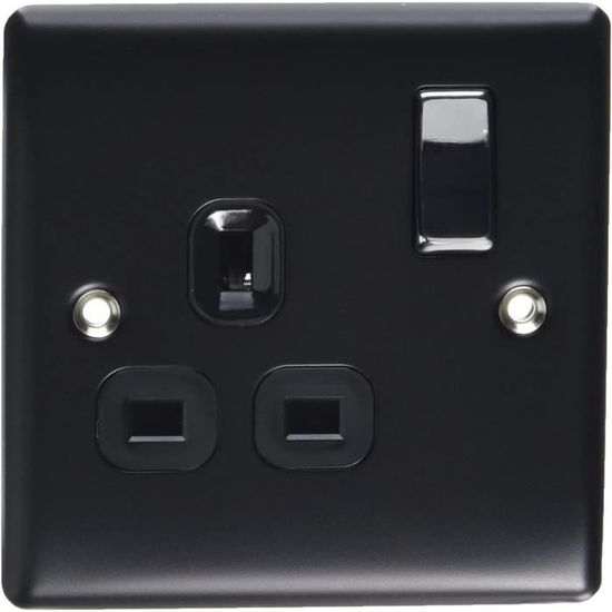Bg Electrical Prise Métallique Avec Interrupteur Poussoir Simple Noir ...