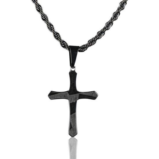 ® Chaîne Avec Pendentif Croix En Fibre De Carbone | Chaîne En Acier ...