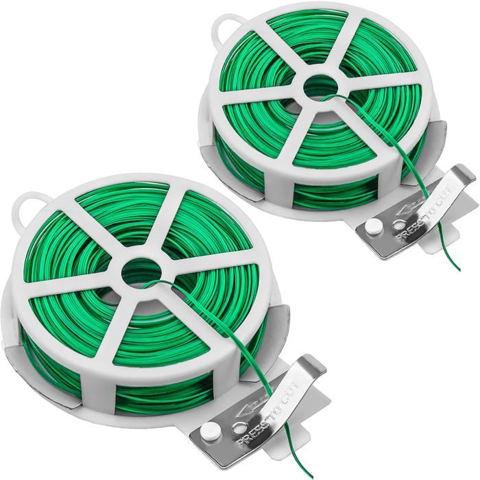 2 Rouleaux 50M Fil Jardinage Vert avec Coupe Fil de Fer Plastifie Attaches de Fil de Jardin ...
