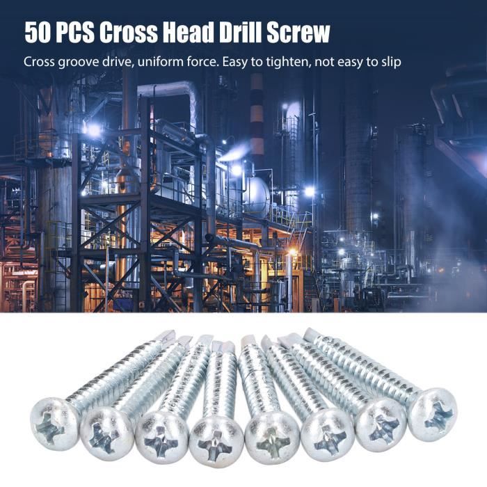 Vis croisées 50 pcs vis à tête cruciforme en acier au carbone galvanisé vis autoperceuses 4 ...