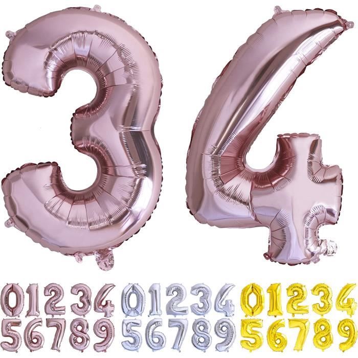 Ballon Numéro 34 Ou 43 Or Rose. Ballons Géants Chiffres 3 4 Foil ...
