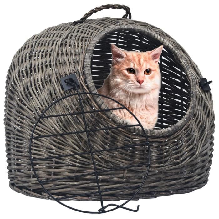 TAM Cage de transport pour chats Gris 45x35x35 cm Saule naturel 85816 - Cdiscount