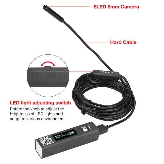 EJ.life endoscope HD F150 1200P 8LED WiFi Endoscope 2MP HD Endoscope Caméra d'inspection USB ...
