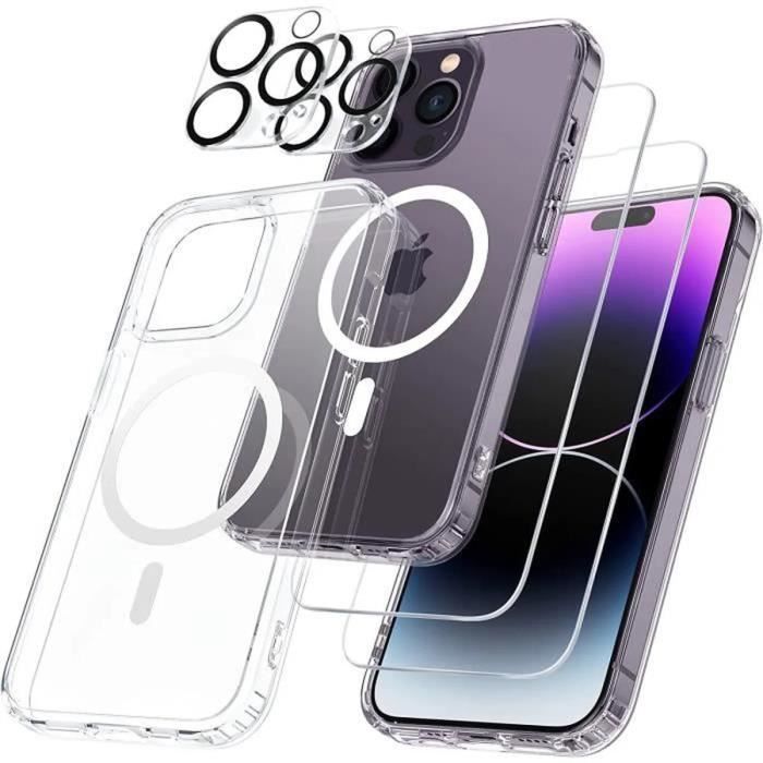 Coque pour iPhone 13 Pro Max - MASSILIA TECH - Transparent - 2x Verre Trempé - 2x Protège Caméra ...