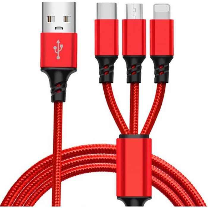 Câble Multi USB, 3 en 1 Multi Chargeur USB Câble en Nylon Tressé avec Micro USB Type C ...