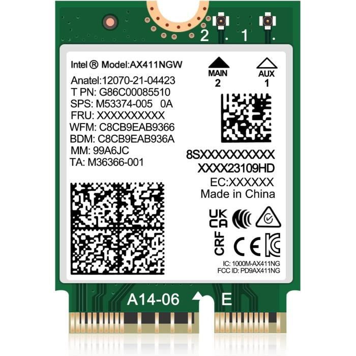 WiFi 6E Wireless Card Intel AX411 NGW M.2: CNVio2, Bluetooth 5.3, Tri ...