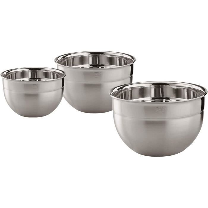Lot de 3 Bols en Inox Saladiers - Acier Inoxydable 18-10 - Poli 2 Tons - Diamètres 16, 20 et 24 ...