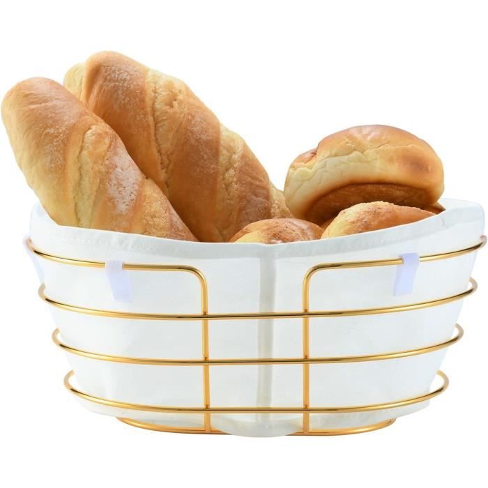 Panier à pain pour table avec tissu en lin, panier de service en métal ...