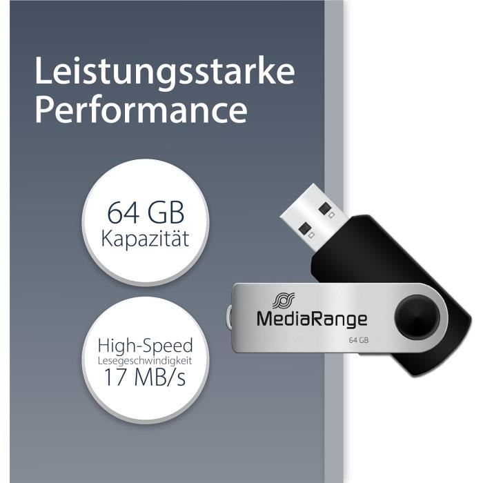 MR912 Flexi Clé USB 64 Go 15 Mo-s USB 2.0 noir-argent.[Z2241 ...