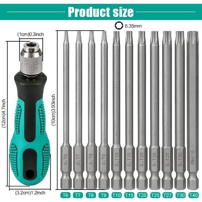 12 Pièces T6-T40 Tournevis Torx, Embouts Longs Torx, 100 mm de Long ...