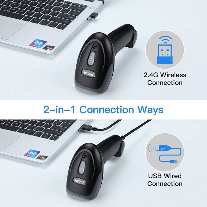 Lecteur de code à barres sans fil 2D filaire USB et sans fil 2,4 G ...